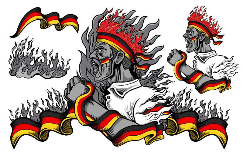 Germany Flag and Fire Elements with People Screaming Stock Vector ...
