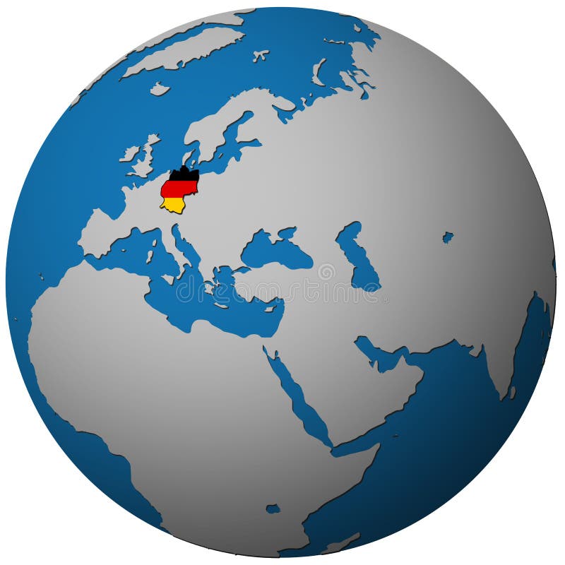 Germany flag on globe map stock illustration. Illustration of political ...