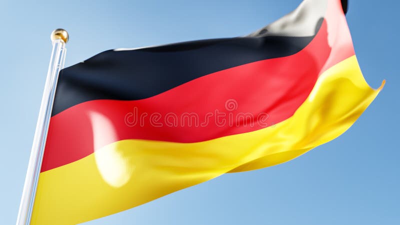 Germany Flag Waving in the Wind with a Blue Sky on the Background, 3d ...