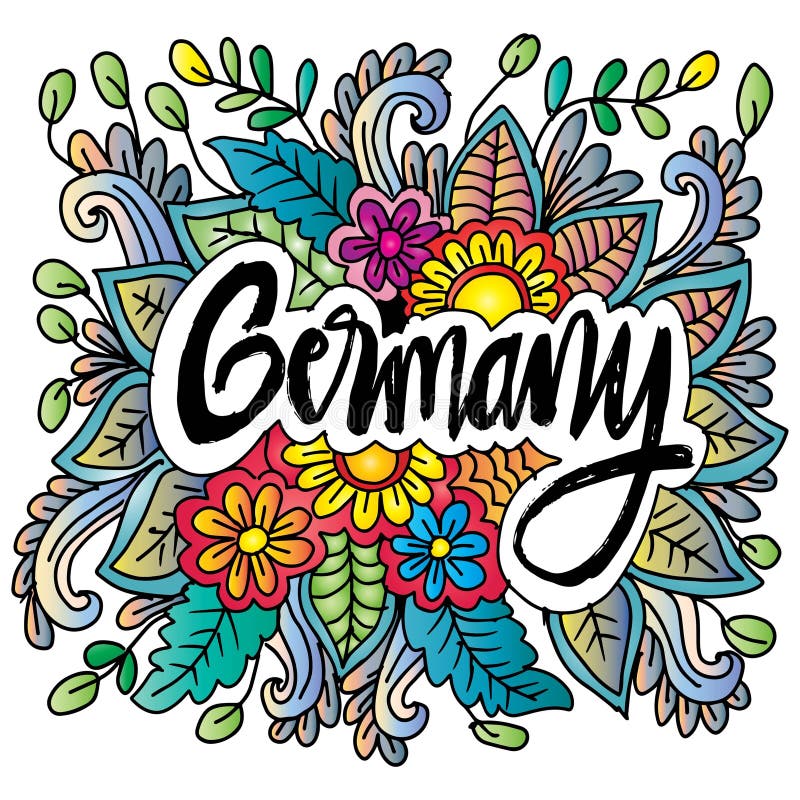 Germany Hand Drawn Lettering Composition with Floral Elements. Stock ...