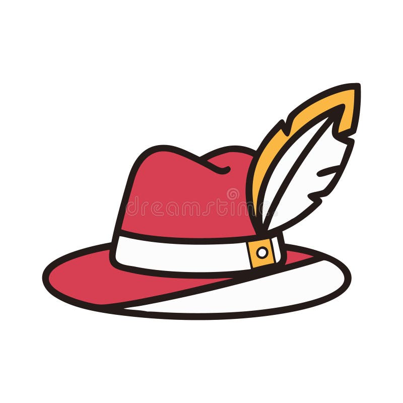 Germany Hat with Feather and Red Band Stock Illustration - Illustration ...
