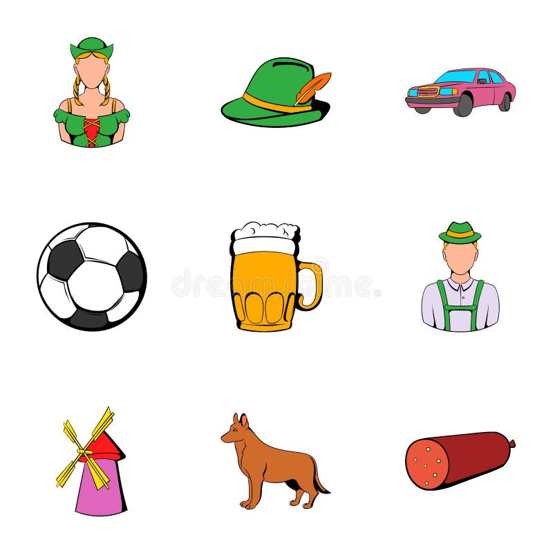Germany Icons Set, Cartoon Style Stock Vector - Illustration of ...