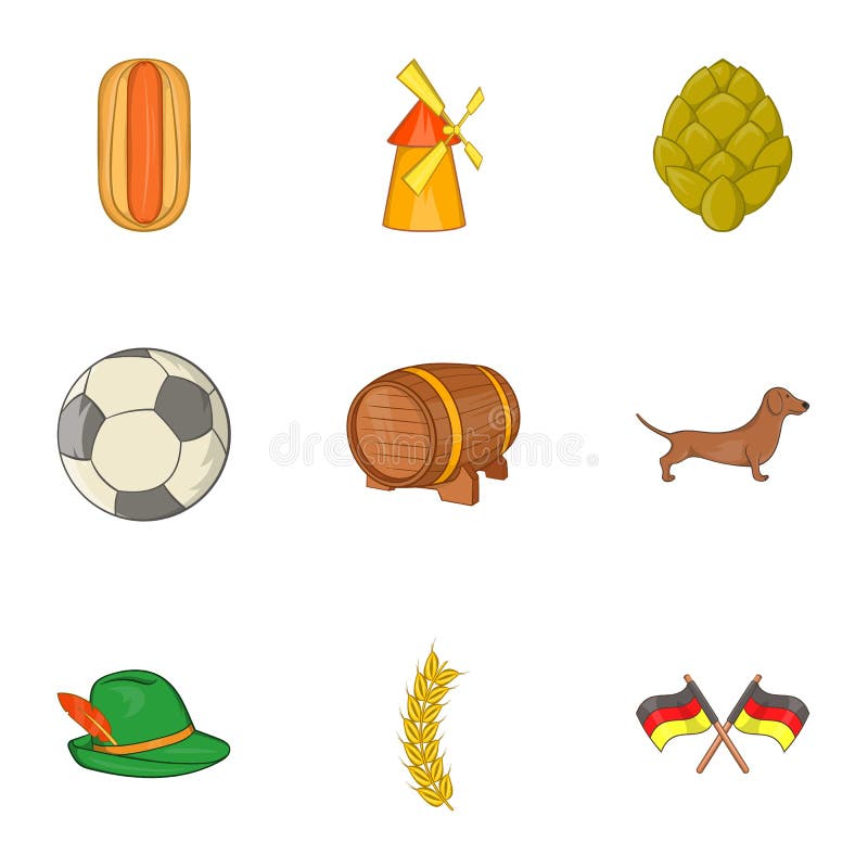 Germany Icons Set, Cartoon Style Stock Illustration - Illustration of ...