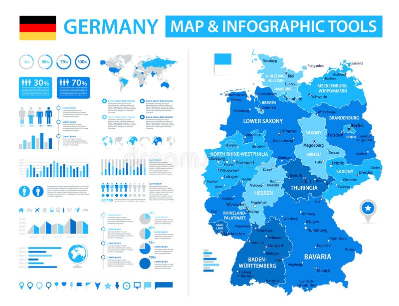 Germany Infographic Map with Data Visualization Elements - Vector Map ...