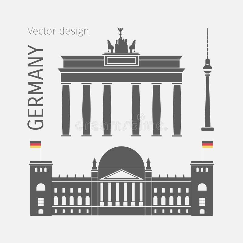 Germany Landmarks Flat Symbol Stock Vector - Illustration of pillar ...