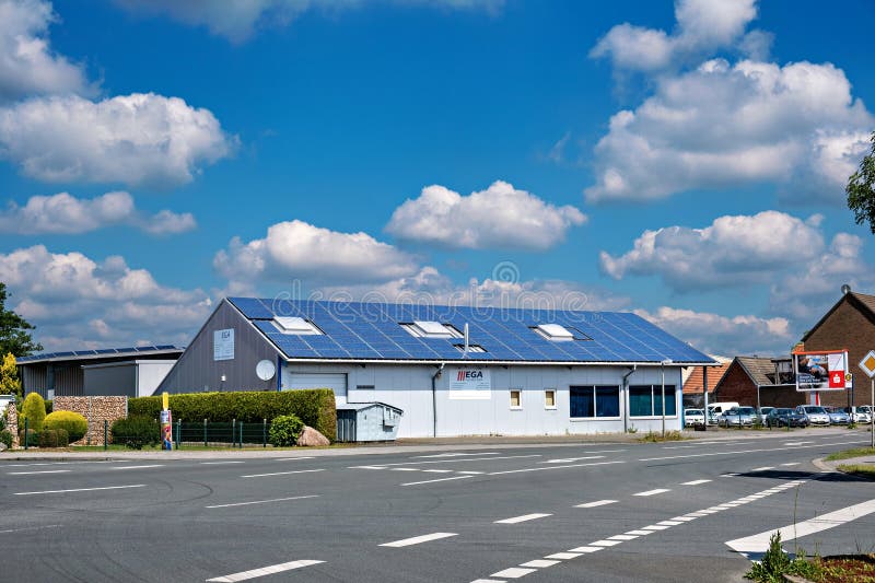 Germany, Ludinghausen, Circa 2022. Building with Solar Panel on the ...
