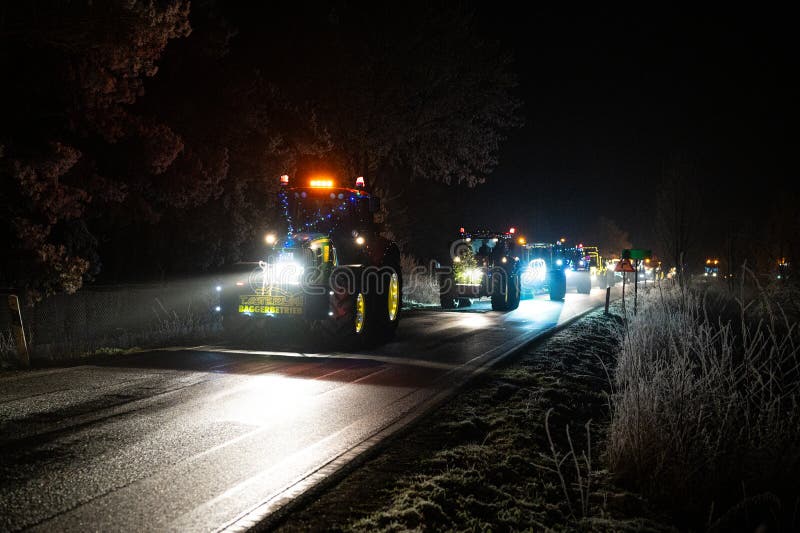 Germany 17 12 2022: Luminous Tractor Parade Drives through the Suburbs ...