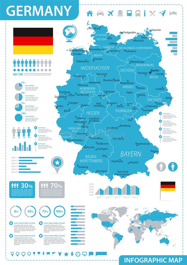Germany Map - Blue Infographic - Highly Detailed Vector Illustration ...