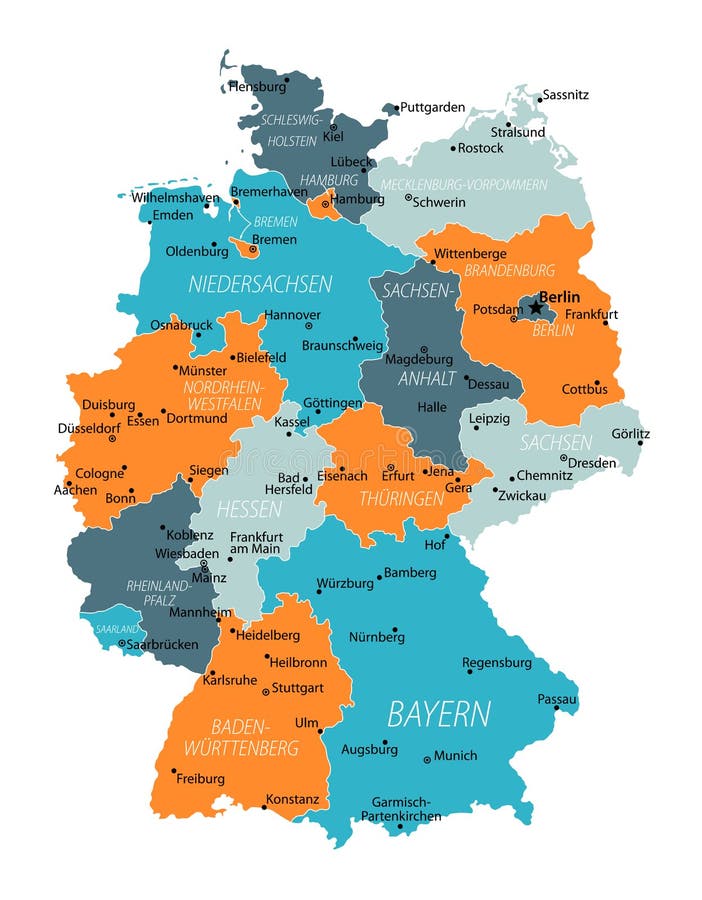 Germany Map - Blue Orange Gray - Highly Detailed Vector Illustration ...