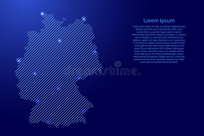 Germany Map from Blue Pattern Slanted Parallel Lines and Glowing Space ...