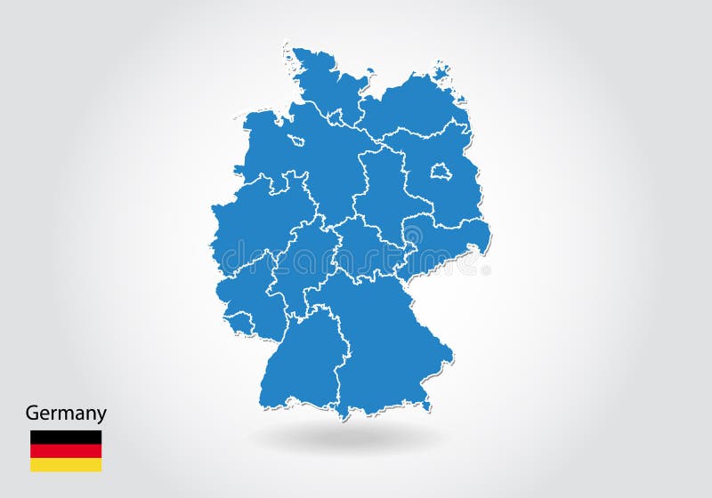 Germany Map Design with 3D Style. Blue Germany Map and National Flag ...