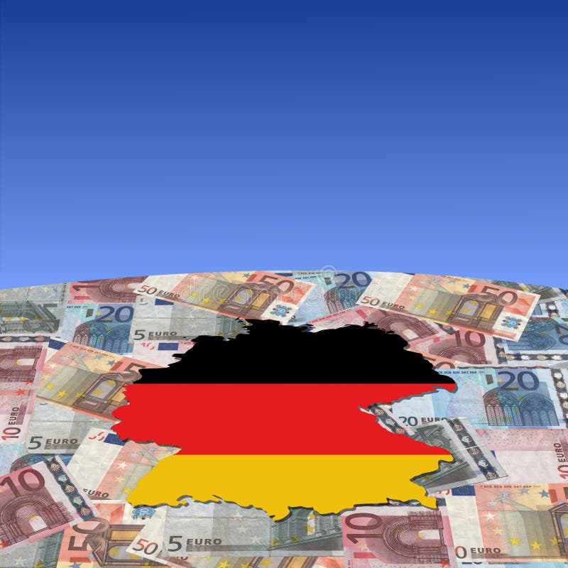 Germany map flag on euros stock illustration. Illustration of europe ...