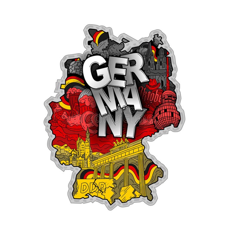 Germany Map in Hand Drawn Doodle Style with Main National Values. Stock ...