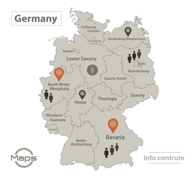 Germany Map, Individual Regions with Names, Infographics and Icons ...