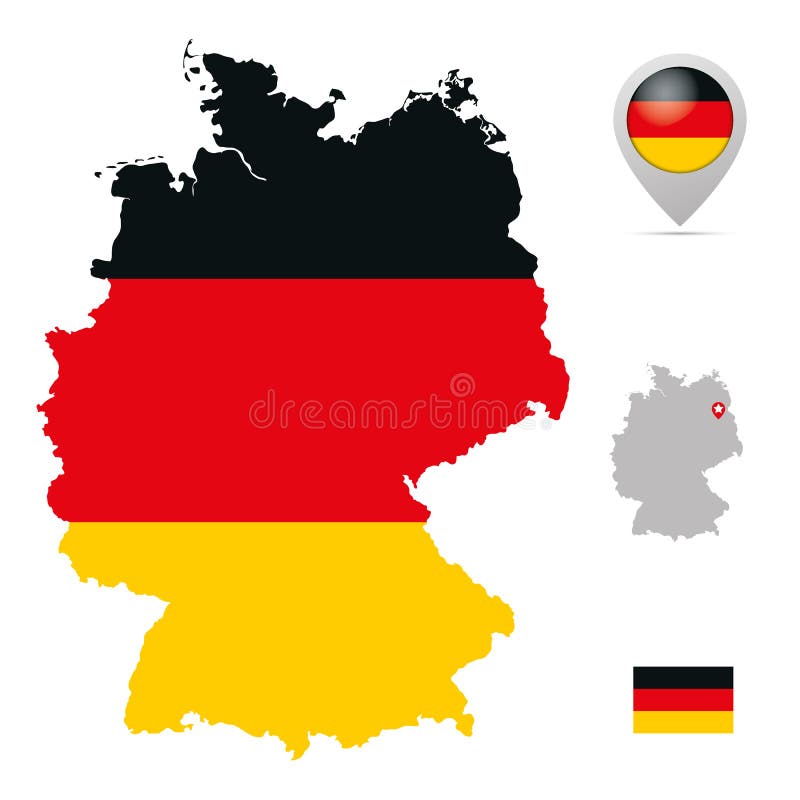 Germany Map in National Colors, Flag and Marker Stock Vector ...