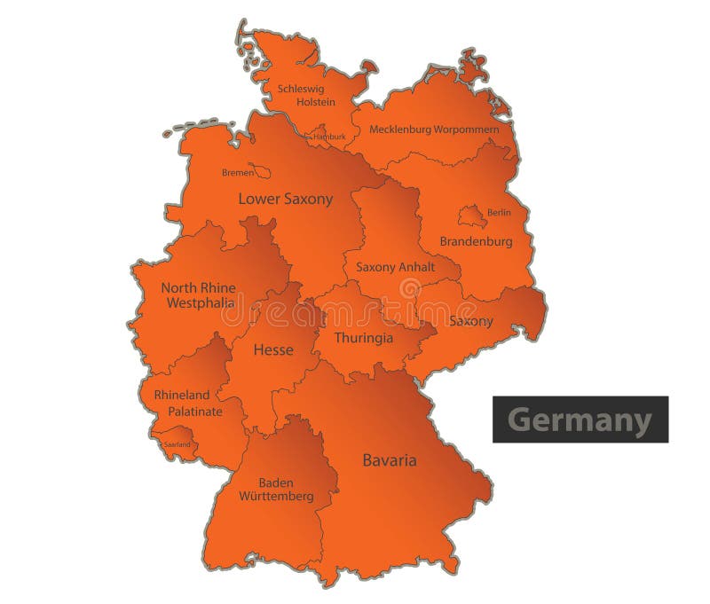 Germany Map Orange Separate Individual Stock Vector - Illustration of ...