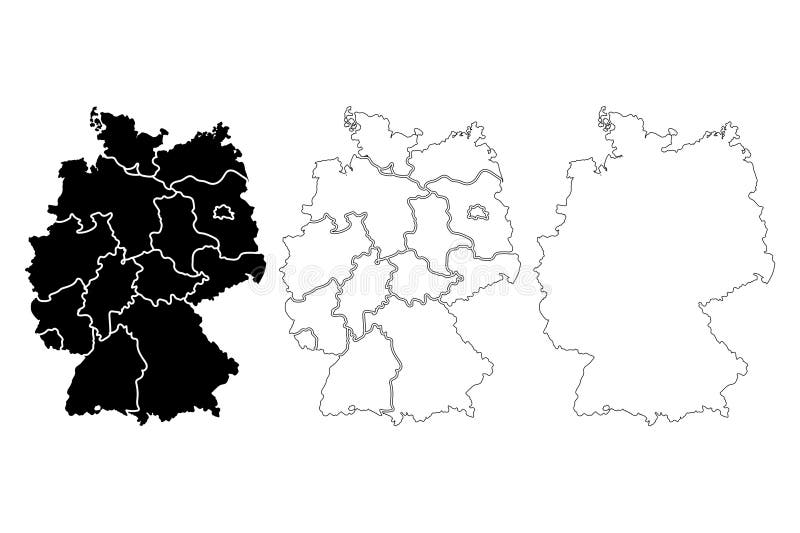 Germany Map Outlines Showing States and Borders Stock Illustration ...