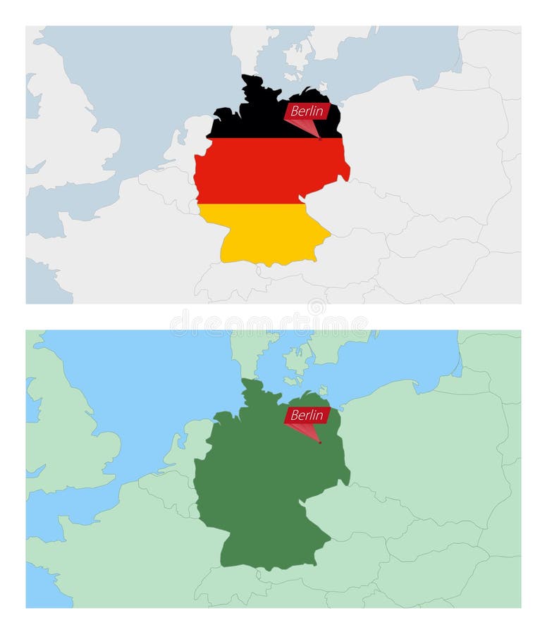 Germany Map with Pin of Country Capital. Two Types of Germany Map with ...