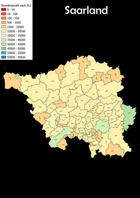 Germany Map Population by Zip Code Map of Federal State Saarland Stock ...