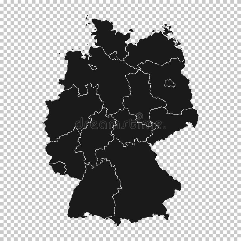 Germany Map - Vector Solid Contour and State Regions on Transparent ...