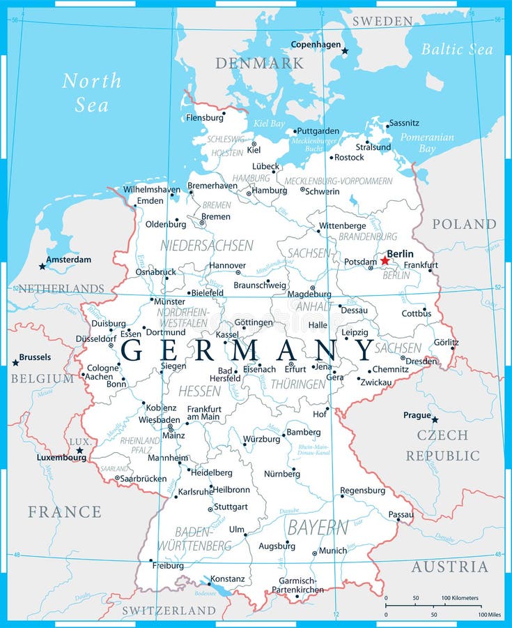 Germany Map - White and Grid - Highly Detailed Vector Illustration ...
