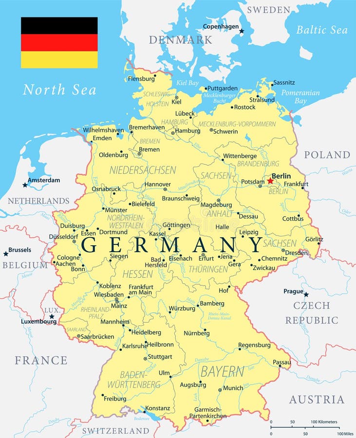 Germany Map - Yellow - Highly Detailed Vector Illustration Stock ...