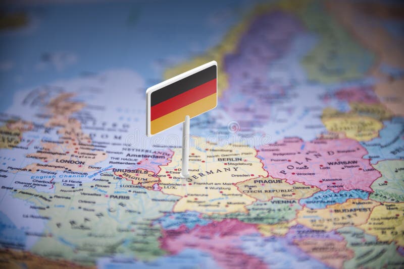 Germany Marked with a Flag on the Map Stock Photo - Image of ...