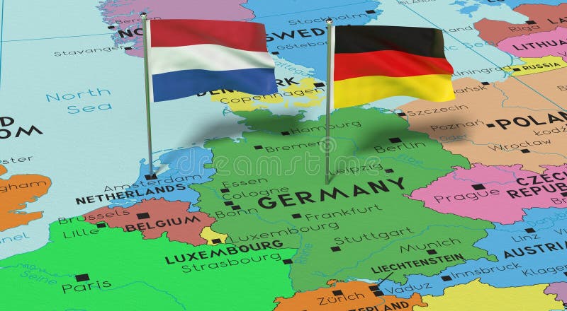 Germany and Netherlands - Pin Flags on Political Map Stock Illustration ...