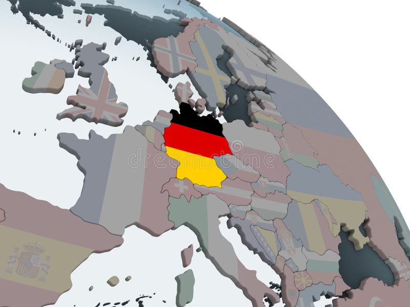 Germany with flag on globe stock illustration. Illustration of ...