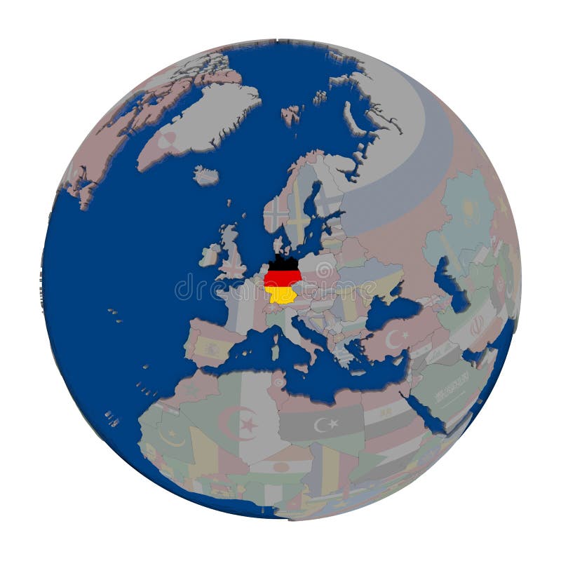 Germany on Political Globe with Flag Stock Illustration - Illustration ...