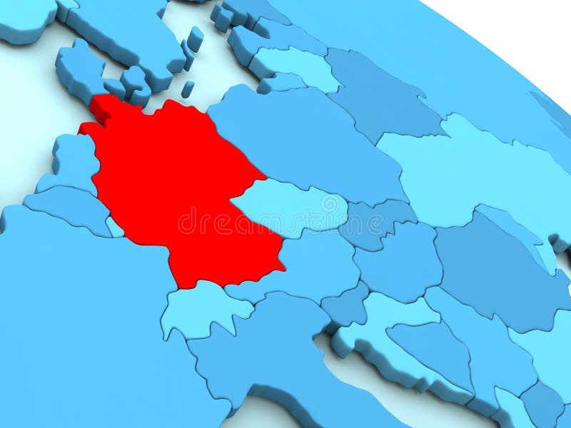 Germany in Red on Blue Globe Stock Illustration - Illustration of ...