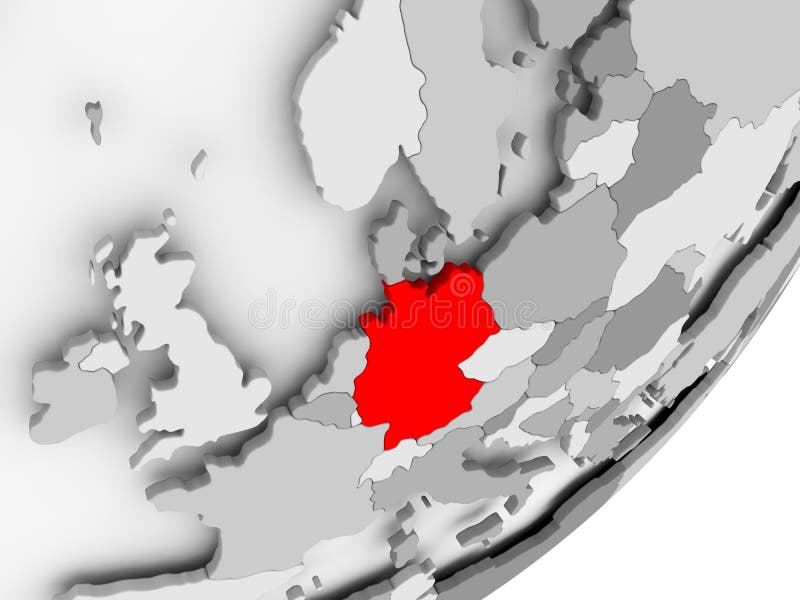 Germany in red on grey map stock illustration. Illustration of render ...