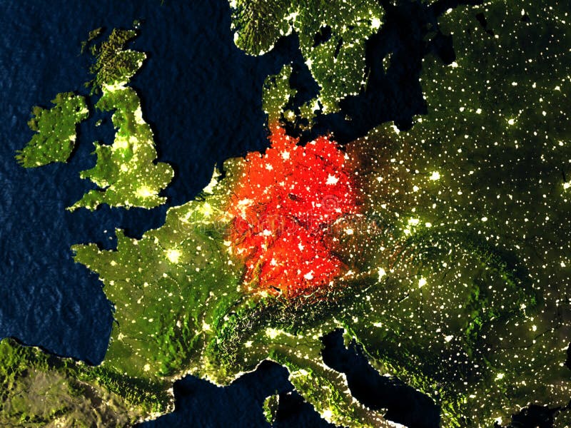 Germany in Red from Space at Night Stock Illustration - Illustration of ...