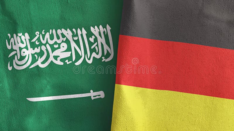 Germany and Saudi Arabia Two Flags Textile Cloth 3D Rendering Stock ...