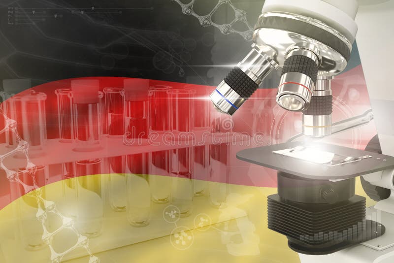 Germany Science Development Digital Background - Microscope on Flag ...