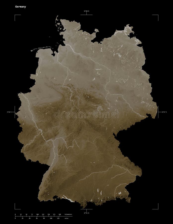 Germany Shape on Black. Sepia Stock Illustration - Illustration of ...