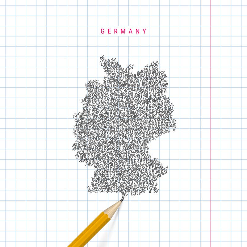 Germany Sketch Scribble Vector Map Drawn on Checkered School Notebook ...