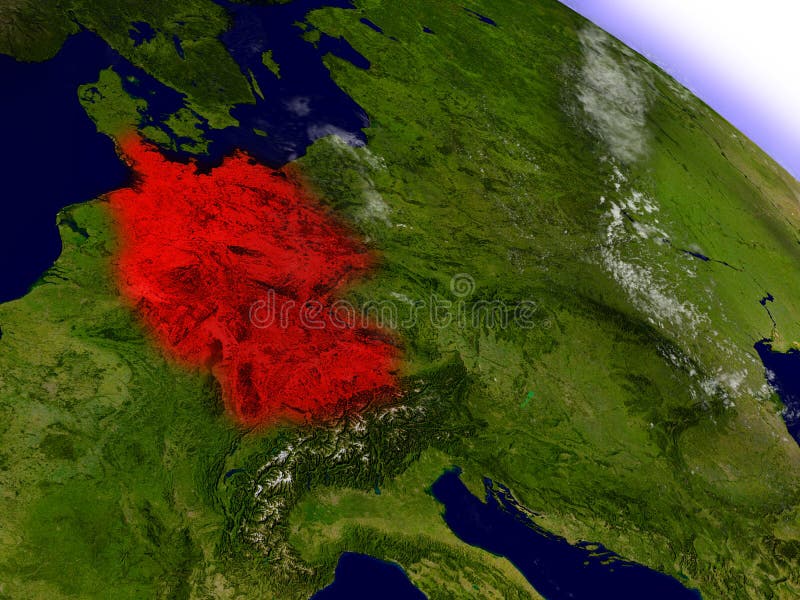 Germany from Space Highlighted in Red Stock Illustration - Illustration ...