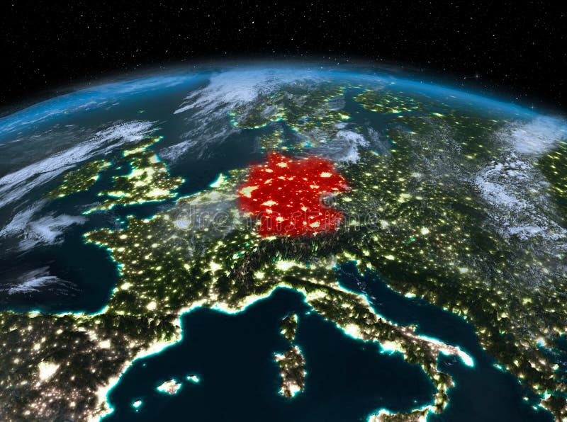 Germany from Space at Night Stock Illustration - Illustration of space ...