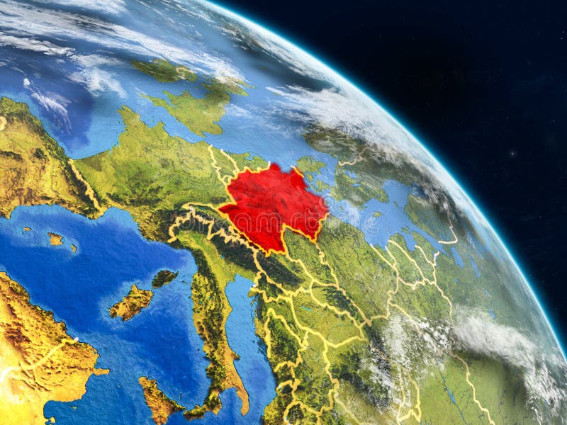 Germany from Space on Earth at Night Surrounded by Space with Moon and ...