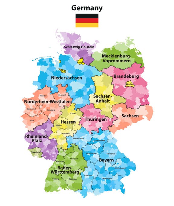 Germany States and Districts Colored Vector Map Stock Vector ...