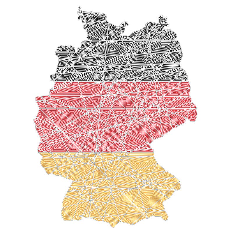 Germany Stylized Map Shaped on Tangled Textured National Flag Stock ...