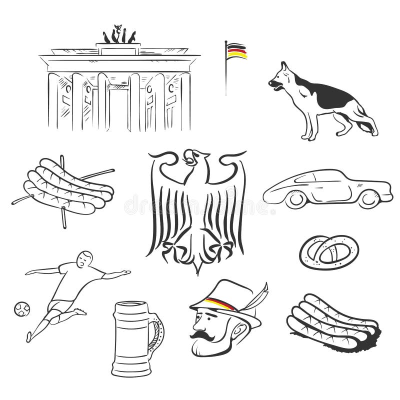 Germany Symbols Set Hand Drawn Illustrations Stock Vector ...