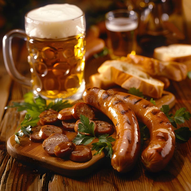 Germany Traditional Food. Beer and Sausages Stock Illustration ...