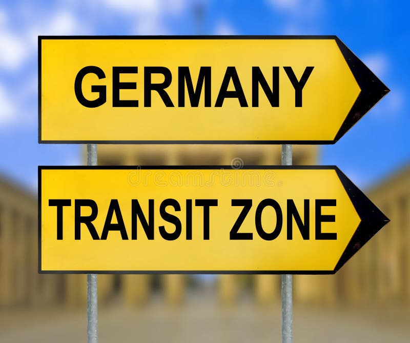 Germany and Transit Zone Traffic Sign with Blurred Berlin Background ...