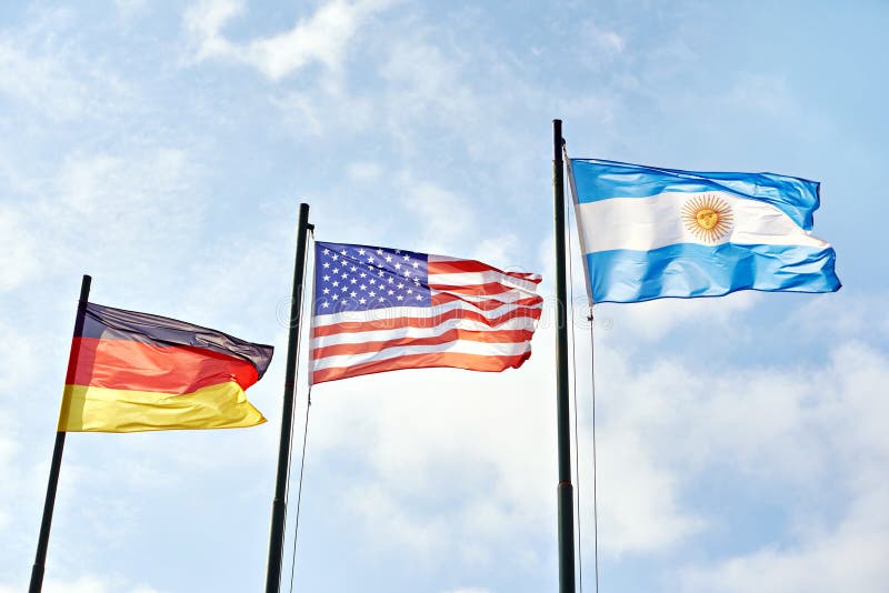 Germany, USA and Argentina Flags on Sky Stock Image - Image of national ...
