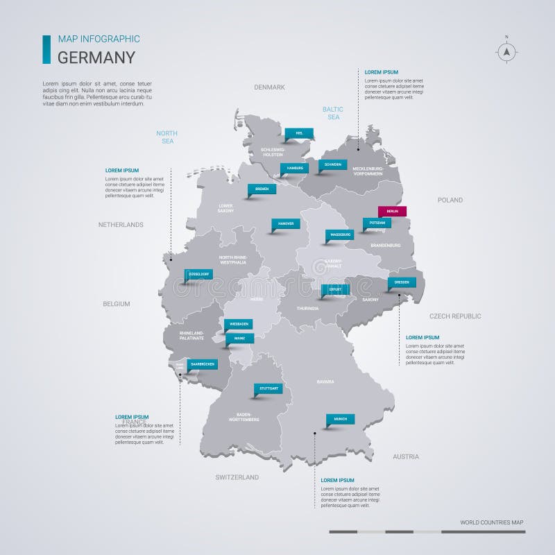 Germany Vector Map with Infographic Elements, Pointer Marks Stock ...