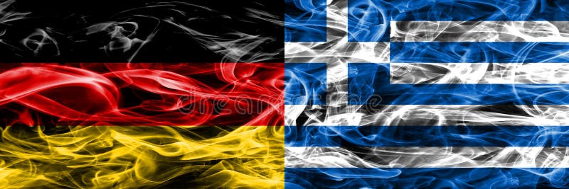 Greece Vs Germany, German Smoky Mystic Flags Placed Side by Side. Thick ...