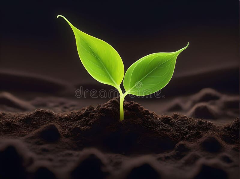 A Germinating Seed of a Plant Underground with a Thin Stem. Stock Image ...
