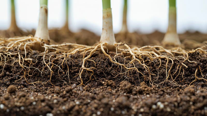 Germinating Seed Roots in Soil, Clear Sectional View, Ample Text Space ...